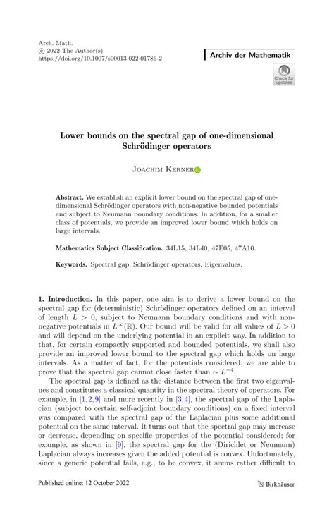 Pdf Lower Bounds On The Spectral Gap Of One Dimensional Schrödinger
