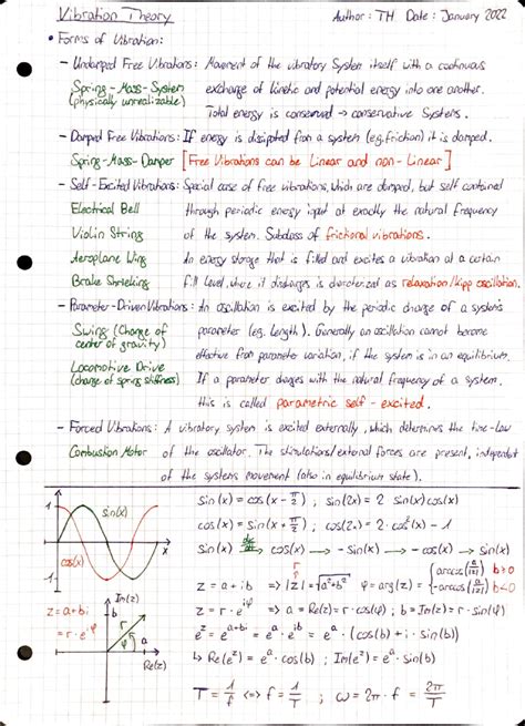 Vibration Theory Cheat Sheet Vibration Theory Author Th Date January 2022 Forms Of Vibration