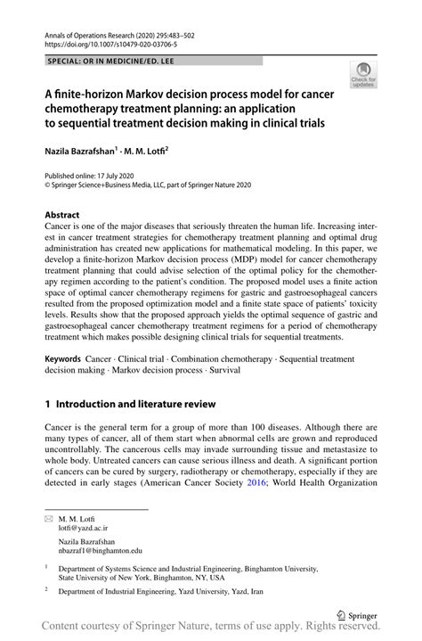 A Finite Horizon Markov Decision Process Model For Cancer Chemotherapy