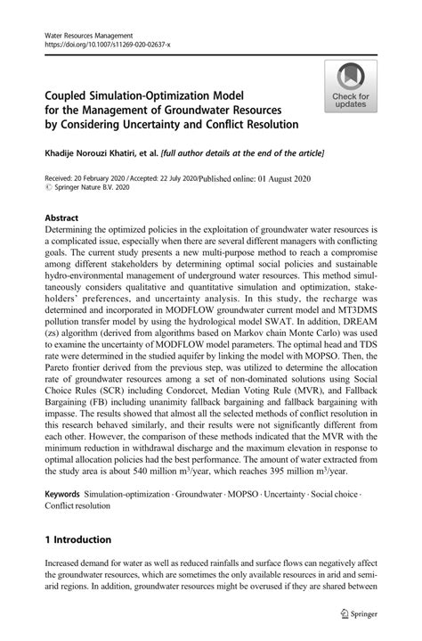 Pdf Coupled Simulation Optimization Model For The Management Of Groundwater Resources By