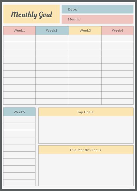 Free Printable Monthly Goal Sheets Templates Printable