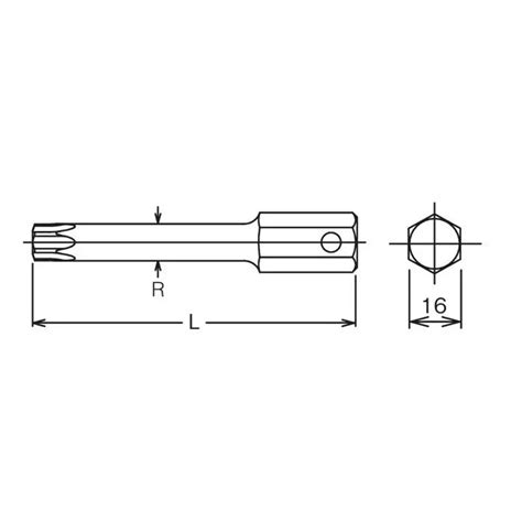 16mm Hex Dr Bit Torx® T70 Length 100mm Ko Ken Usa