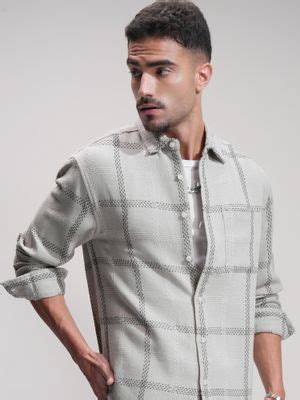 Buy Highlander Men Grey Cotton Blend Checks Relaxed Fit Shirt L Online