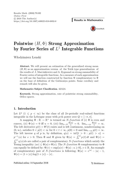Pdf Pointwise Left Hphi Right HΦ Strong Approximation By