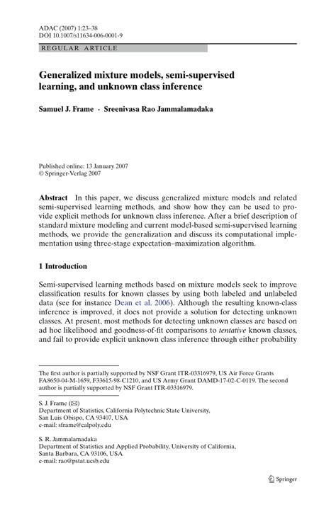 Pdf Generalized Mixture Models Semi Supervised Learning And Unknown