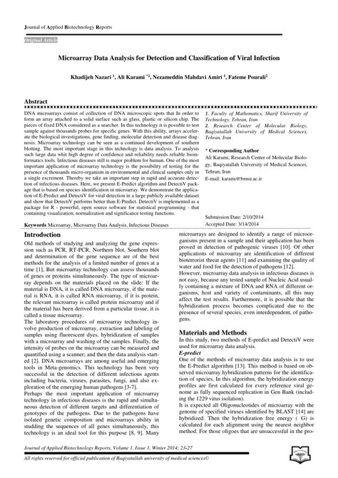 Pdf Microarray Data Analysis For Detection And Classification Of Viral Infection