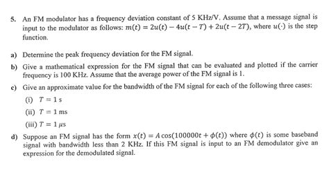 [solved] 5 an fm modulator has a frequency deviation cons