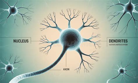 Illustration Of Neuron Cell Structure With Nucleus Dendrites And Axon