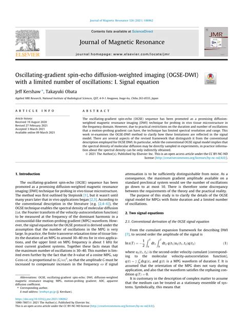 Pdf Oscillating Gradient Spin Echo Diffusion Weighted Imaging Ogse Dwi With A Limited Number