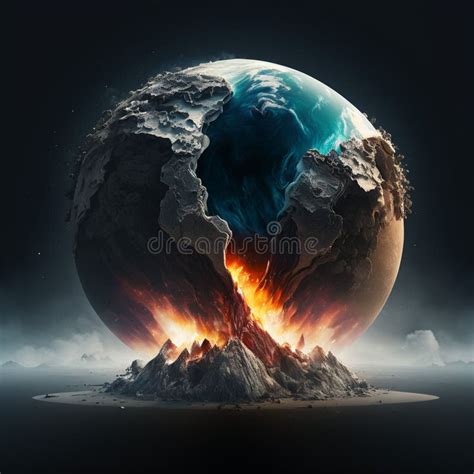 Ai Generated Illustration Of Collision Of Two Huge Planets In A Dark Space Stock Illustration