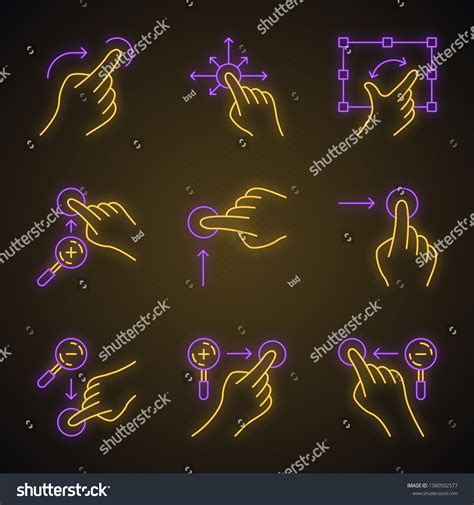 Touchscreen Gestures Neon Light Icons Set Stock Vector Royalty Free Shutterstock
