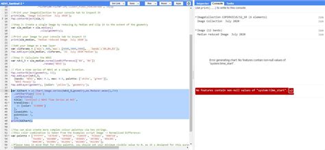 Google Earth Engine GEE Error Generating Chart No Features Contain Non Null Values Of
