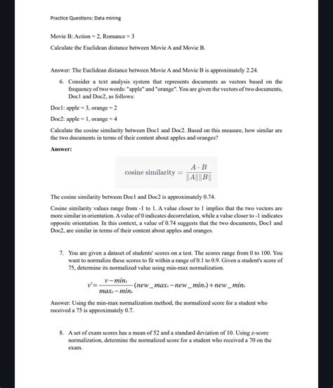 Solved Practice Questions Data Mining 1 A Database Has 4