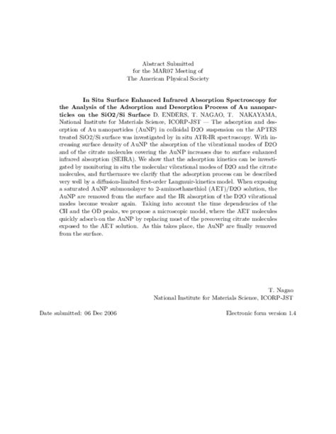 Pdf In Situ Surface Enhanced Infrared Absorption Spectroscopy For The