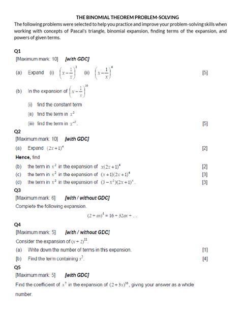 Binomialtheoremproblem Solving 1 Pdf