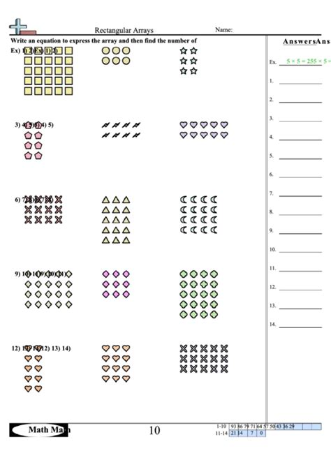 rectangular arrays math worksheet with answer key printable pdf download