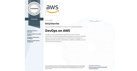 Completion Certificate For Devops On Aws Divij Kharche