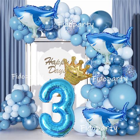 Ocean Theme Mini Shark Balloon Garland Arch Kit 32inch Blue Number