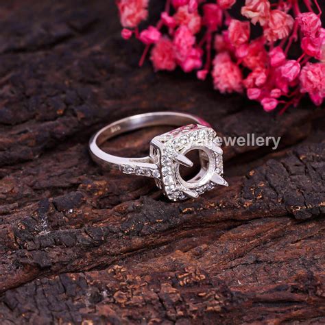 Sterling Silver Semi Mount Ring 7mm Round Stone Setting Etsy