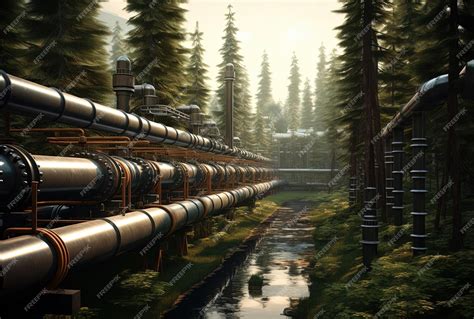 Premium Photo Pipelines With Black Pipes In Forest In The Style Of Realistic Oil Portraits
