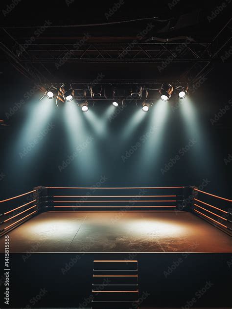 Dramatic Stage Lighting On Empty Boxing Ring A Powerful Visual Of