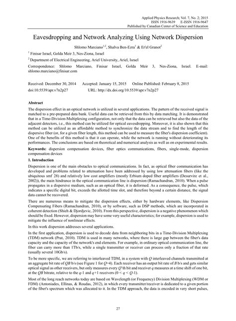 Pdf Eavesdropping And Network Analyzing Using Network Dispersion