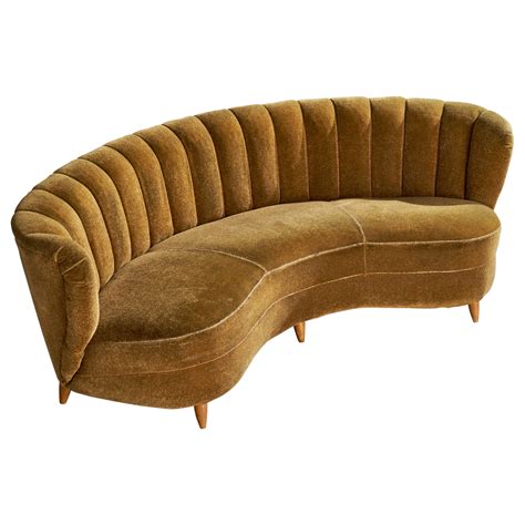 Danish Designer Curved Sofa Wood Fabric Denmark 1940s For Sale At
