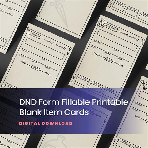 Blank Dnd Item Cards Form Fillable Rpg Cards Digital Download Etsy