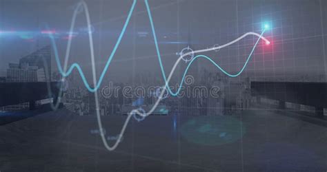 image of glowing graph processing data over cityscape and cloudy grey