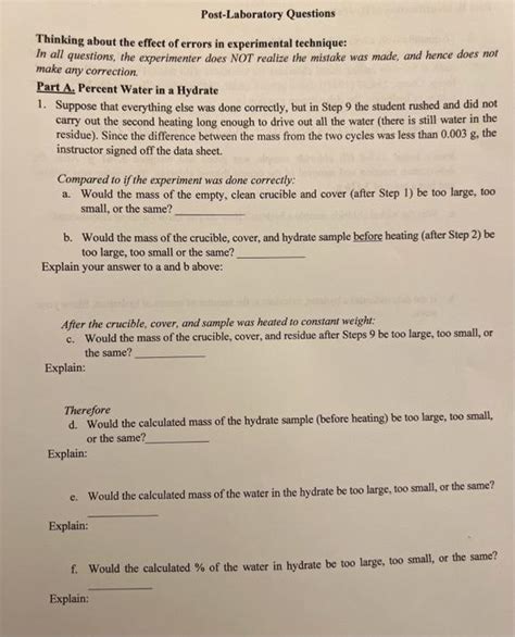 Solved Post Laboratory Questions Thinking About The Effect