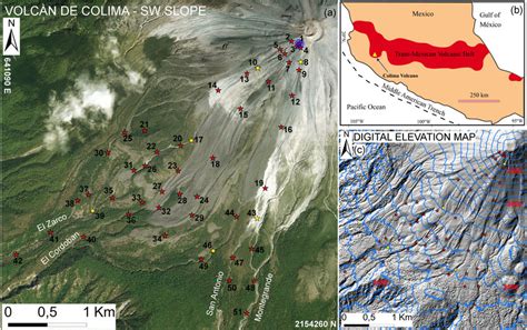 2 A Volcán De Colima México Overview Including 51 Numbered Local