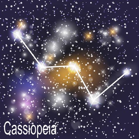 Cassiopeia Constellation With Beautiful Bright Stars On The Background Of Cosmic Sky Vector