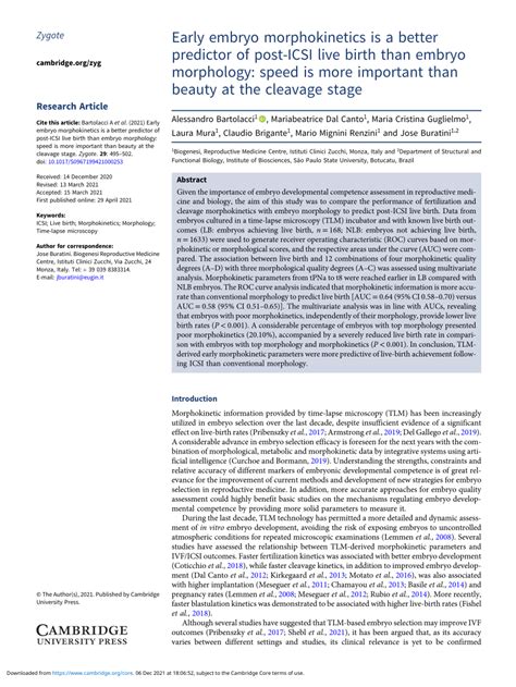 Pdf Early Embryo Morphokinetics Is A Better Predictor Of Post Icsi