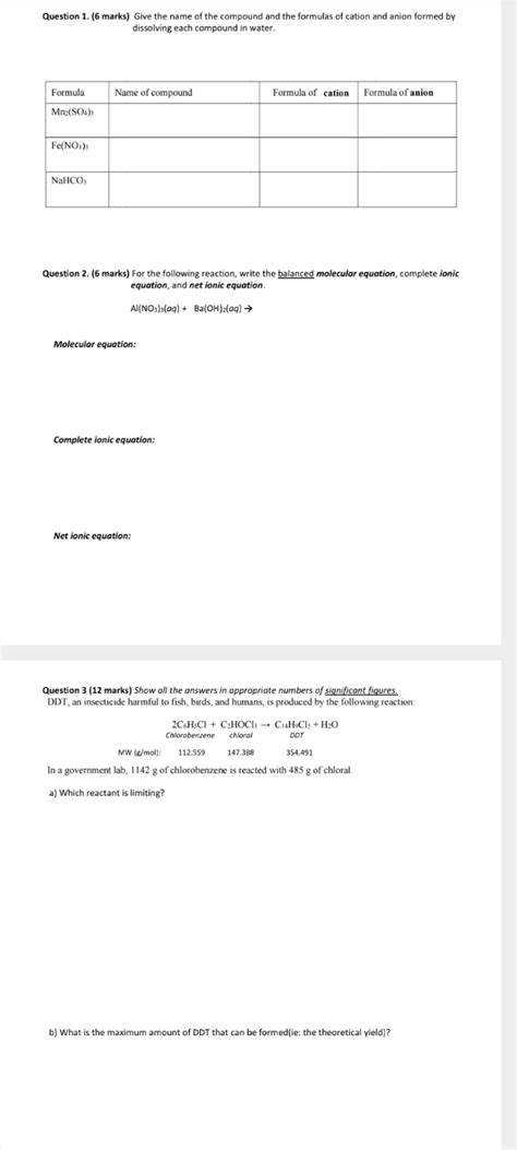 solved question 1 6 marks give the name of the compound