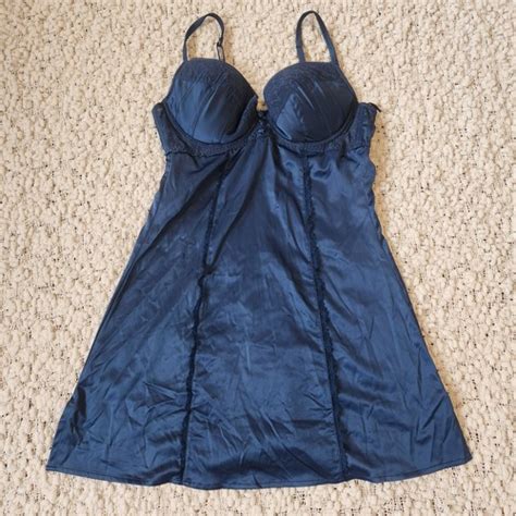 Vintage Y2k Deadstock Lingerie Slip Dress 14d Sapphire Blue Satin Bnwt