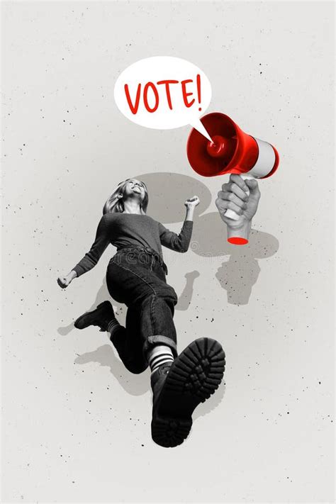 Vertical Photo Collage Picture Young Running Girl Showing Activism Vote