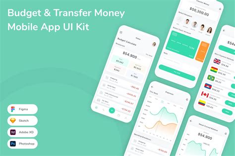 预算和转账移动应用app Ui Kit Fig Psd Sketch Xd 云瑞设计