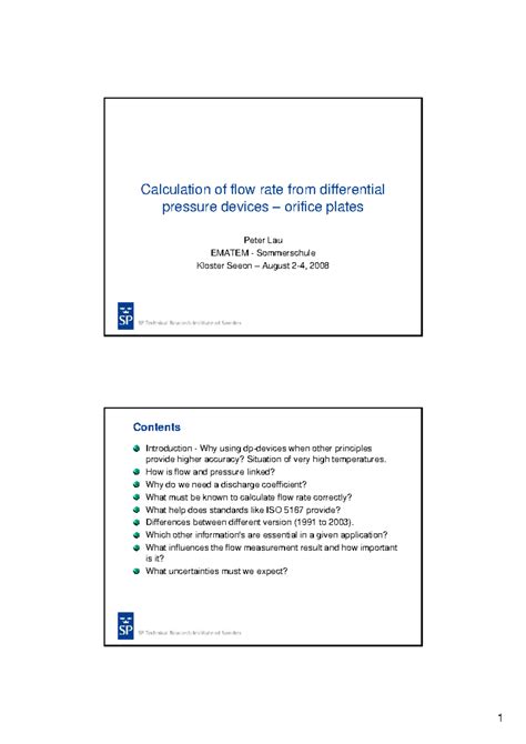 Flow Rate Calculations Calculation Of Flow Rate From Differential Pressure Devices Orifice