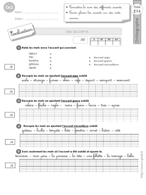 Ce2 Evaluation Accents Pdf Orthographie Linguistique