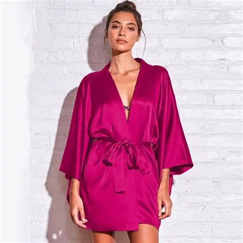 Elegant Long Sexy Silk Luxury Contrast Piping Belted Satin Lady Kimono
