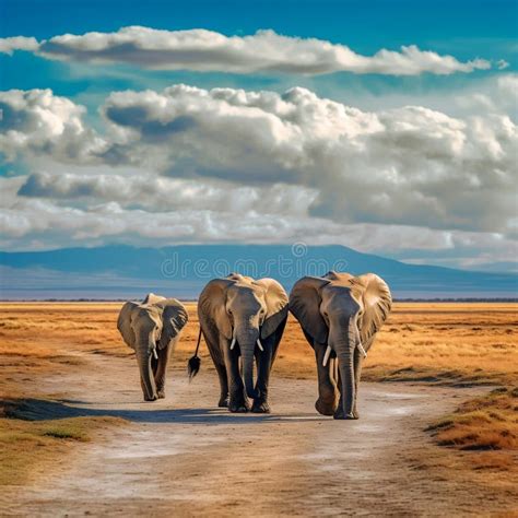 Elephants At Amboseli National Park Kenya Generative Ai Stock