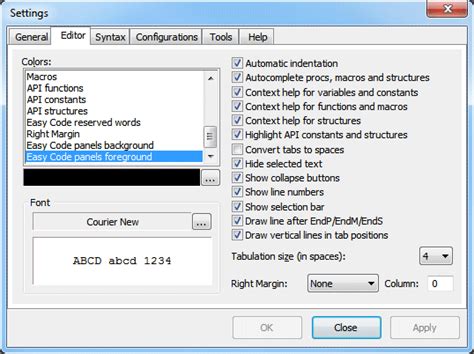 settings menu