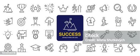 라인 스타일의 웹 아이콘의 성공 집합입니다 웹 및 모바일 앱에 대한 목표 및 목표 아이콘 경쟁 수상 업적 월계관 보상 우승자 동기 부여 목표 계획 및 프로세스 경쟁에 대한