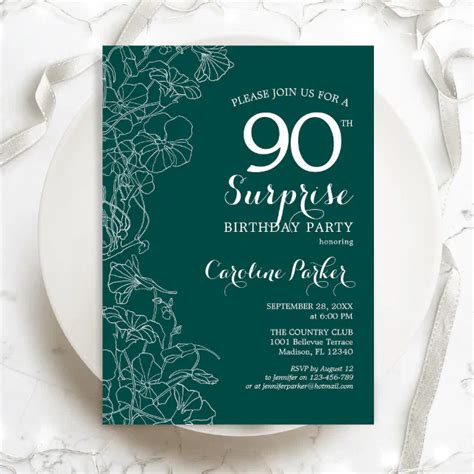 Green Floral Surprise 90th Birthday Party Invitation Zazzle