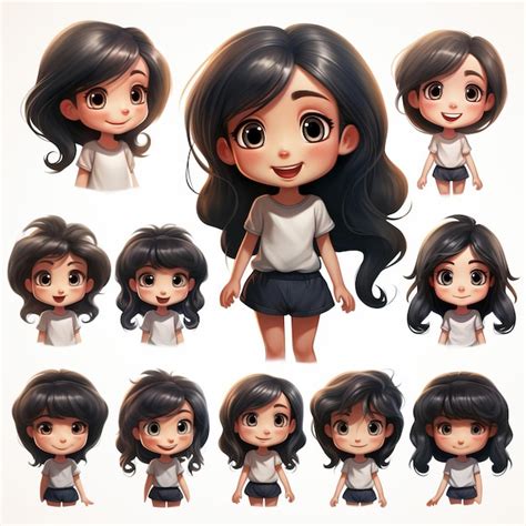 Premium Vector Black Haired Girl 6 Years Short Cartoon Style Character Ca