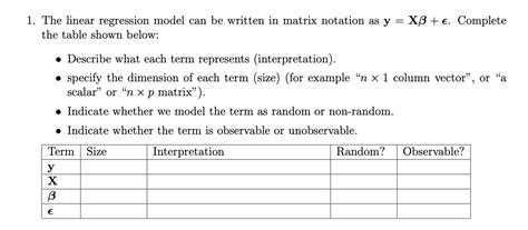 Solved The Linear Regression Model Can Be Written In Chegg
