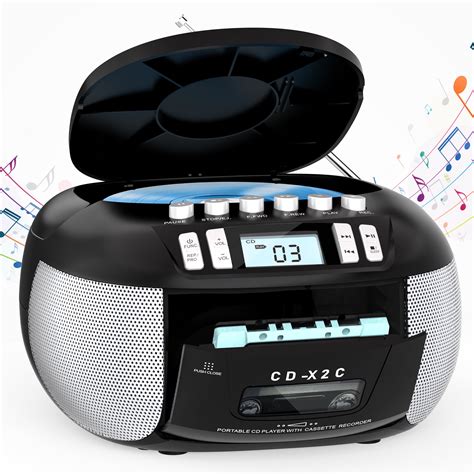 Jazmm Portable Boombox Cd Player Cd Cassette Player Combo Am Fm Radio Tape Recording Lcd