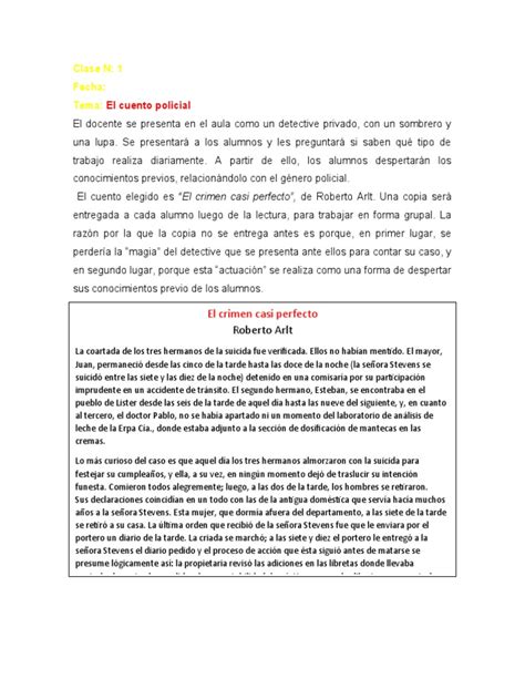 El Cuento Policial: Clase N: 1 Fecha: Tema | PDF | Cuentos | Suspense ...