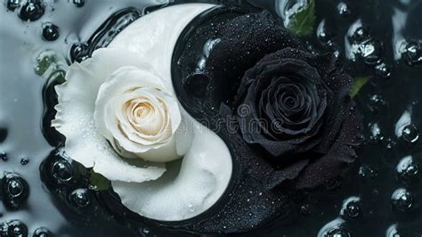 A Black And White Rose Is Placed On A White Rose Creating A Yin And