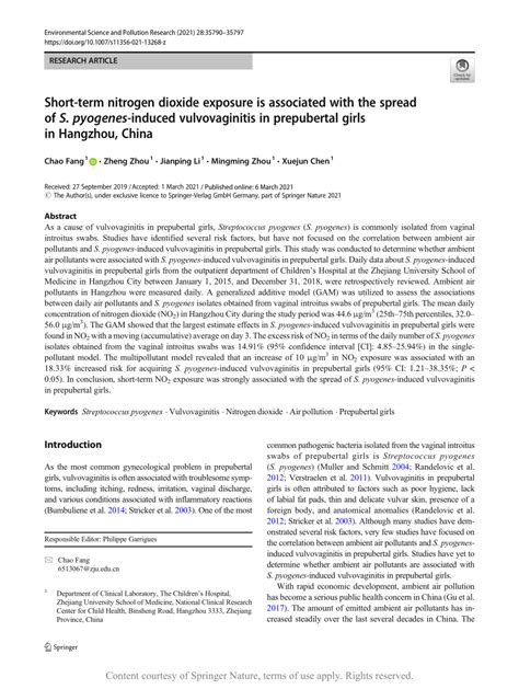 Short Term Nitrogen Dioxide Exposure Is Associated With The Spread Of S Pyogenes Induced